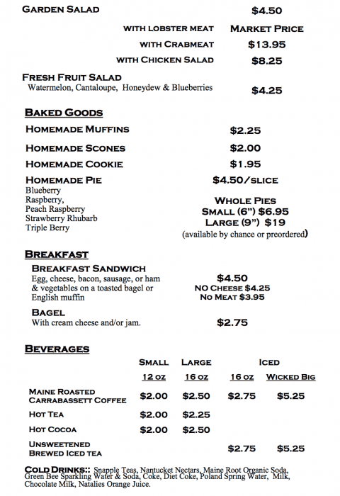 Salt Cod Cafe Menu (Fresh, Local, Homemade Food) on Orrs Island, ME